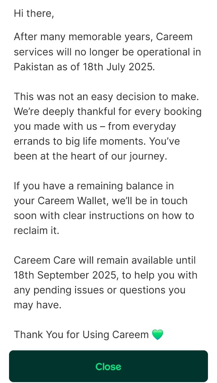 Careem ends operations in Pakistan